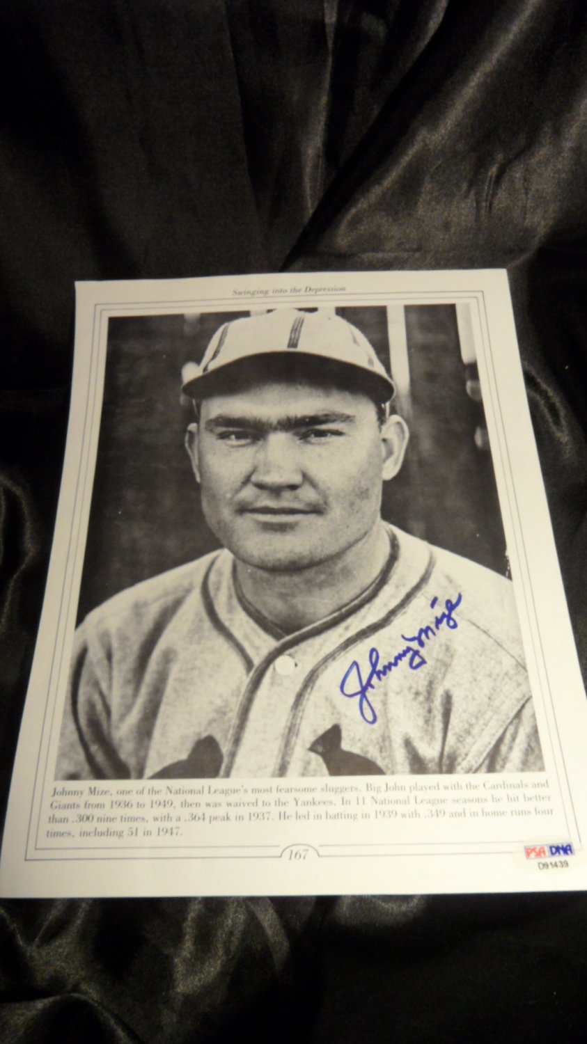 AUTOGRAPHED 8 x 10 JOHNNY MIZE MAGAZINE PHOTO PSA