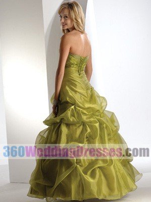 Princess/Ball Gown Strapless Dropped Waist Organza Green Prom Dresses