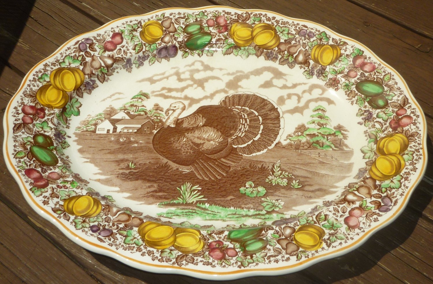 VINTAGE STUNNING THANKSGIVING PLATTER TURKEY BARKER BROS WEIL CERAMICS ...