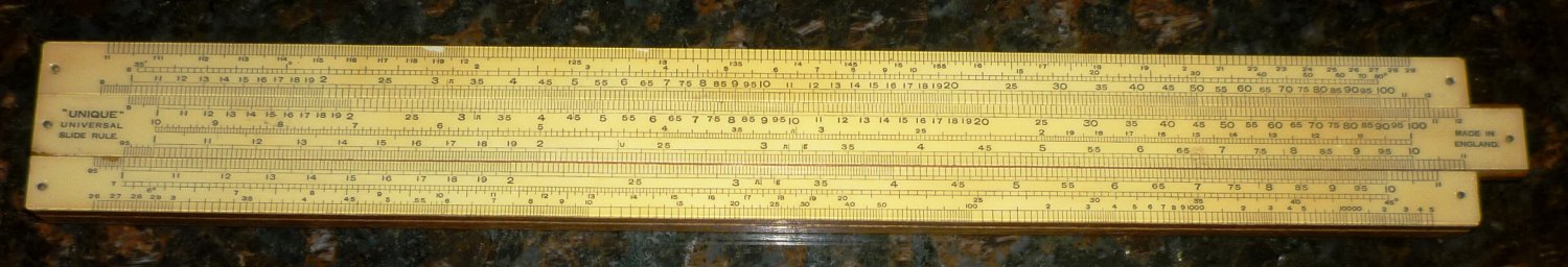 VINTAGE SLIDE RULER "UNIQUE" UNIVERSAL ENGLAND WOOD & PLASTIC