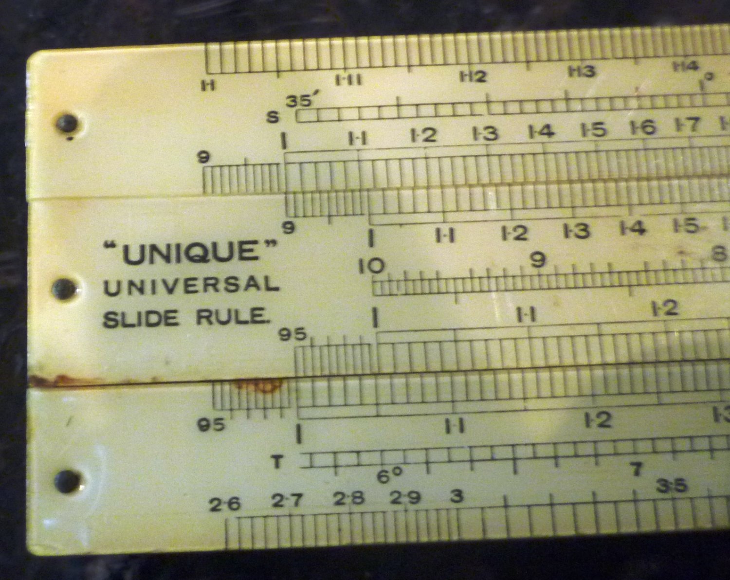 VINTAGE SLIDE RULER "UNIQUE" UNIVERSAL ENGLAND WOOD & PLASTIC