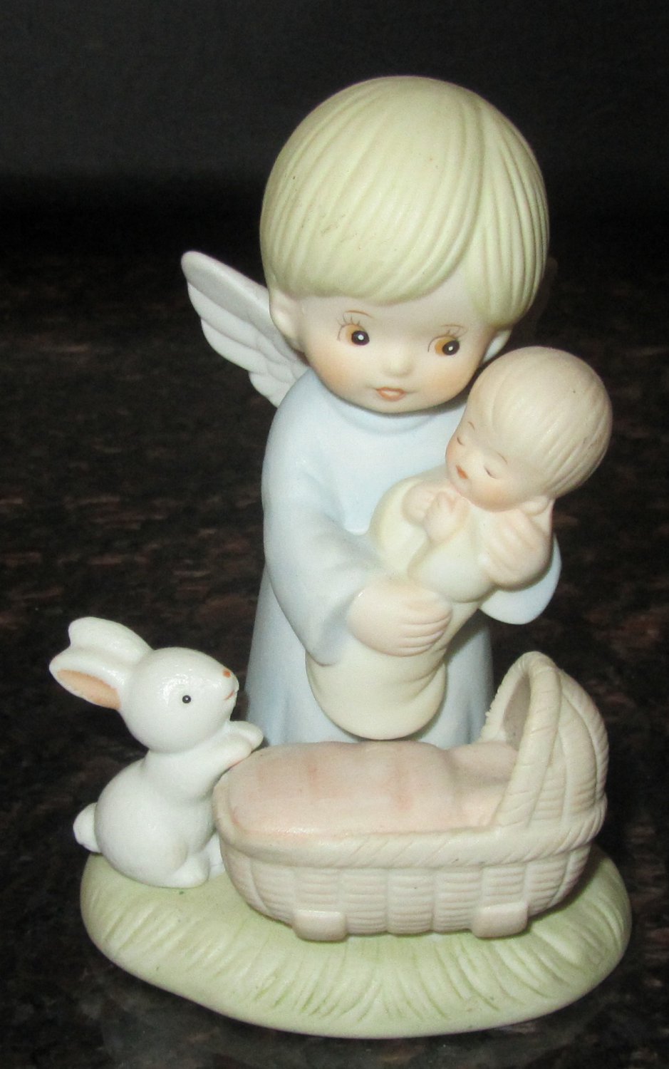 CHARMING BISQUE PORCELAIN ANGEL BABY AND BUNNY FIGURINE JANMYRO COLLECTION