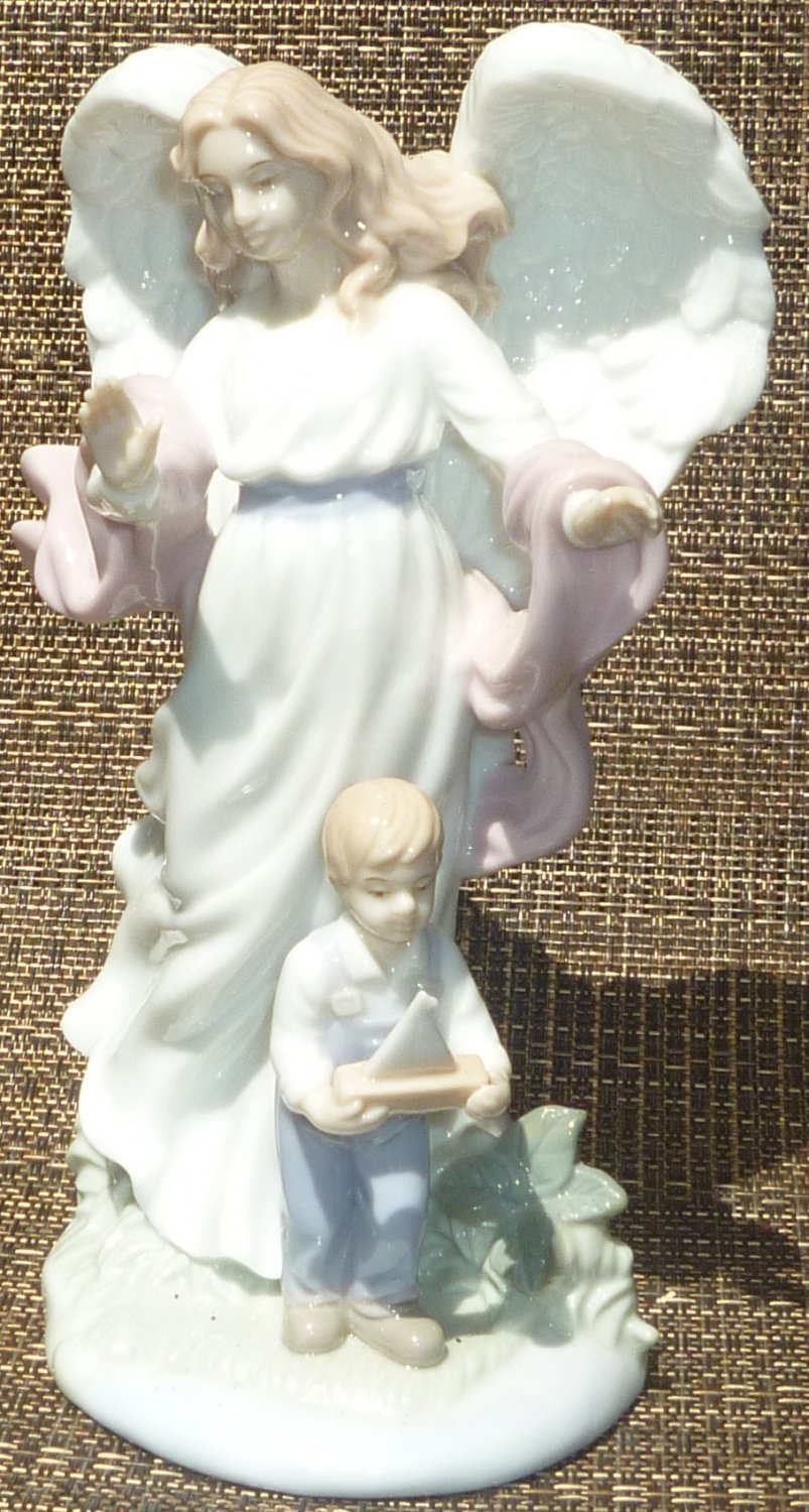 STUNNING PORCELAIN FIGURINE GUARDIAN ANGEL BOY WITH THE BOAT BY ROMAN ...