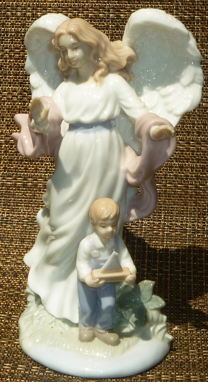 STUNNING PORCELAIN FIGURINE GUARDIAN ANGEL BOY WITH THE BOAT BY ROMAN ...