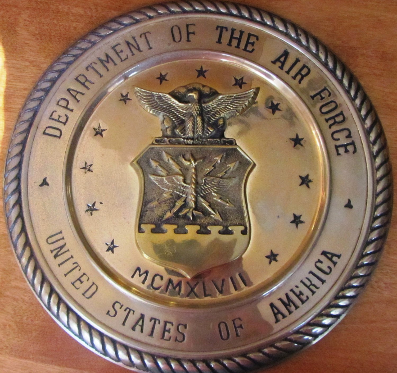 UNIQUE SOLID BRASS SCULPTURED PLATE PLAQUE DEPARTMENT OF AIR FORCE ...