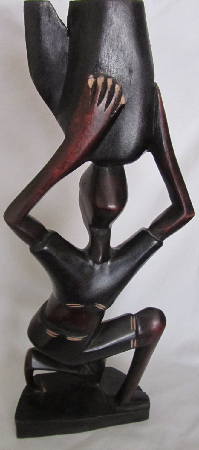 FOLK ART DOMINICAL REPUBLIC CARVED WOOD SCULPTURE FIGURINE WOMAN ...