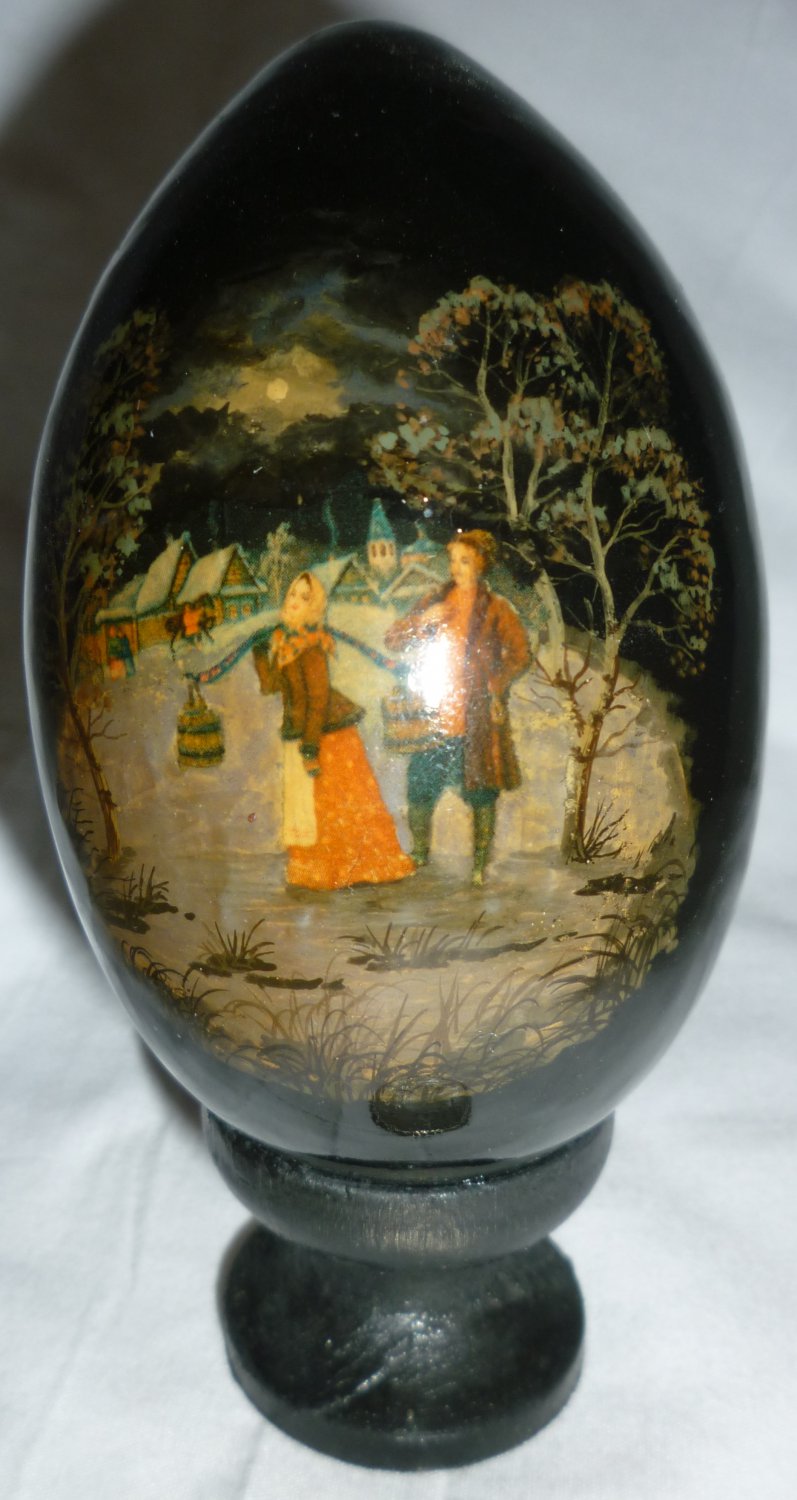 VINTAGE TRADITIONAL FOLKTALE RUSSIAN LACQUIR HANDPLAINTED EASTER EGG ...