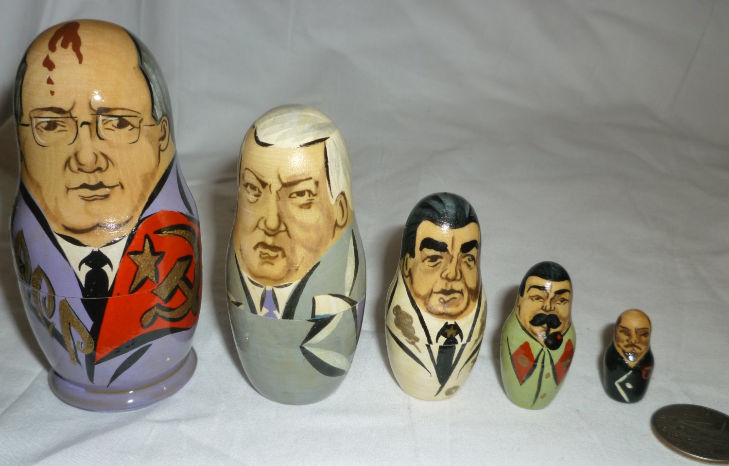 NESTING DOLLS SET/5 USSR RUSSIA LEADERS GORBACHEV YELTSIN BREZHNEV ...