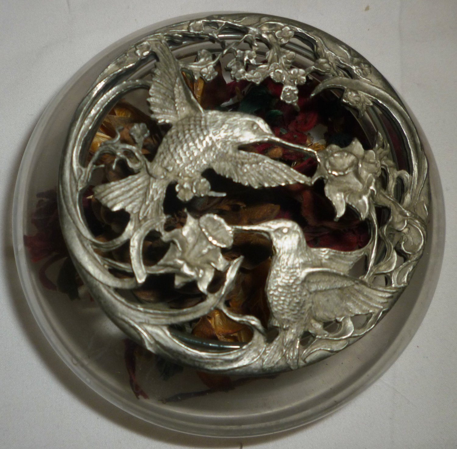 VINTAGE CLEAR GLASS POTPOURRI DISH RAWCLEEFE PEWTER DECORATIVE ...