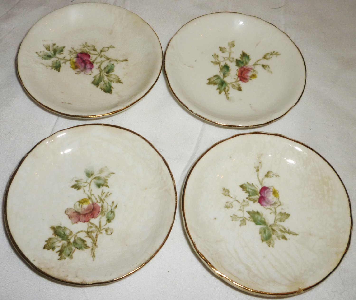 ANTIQUE SEMIVITROUS EDWIN M. KNOWLES CHINA FLOWER COASTERS SET OF 4