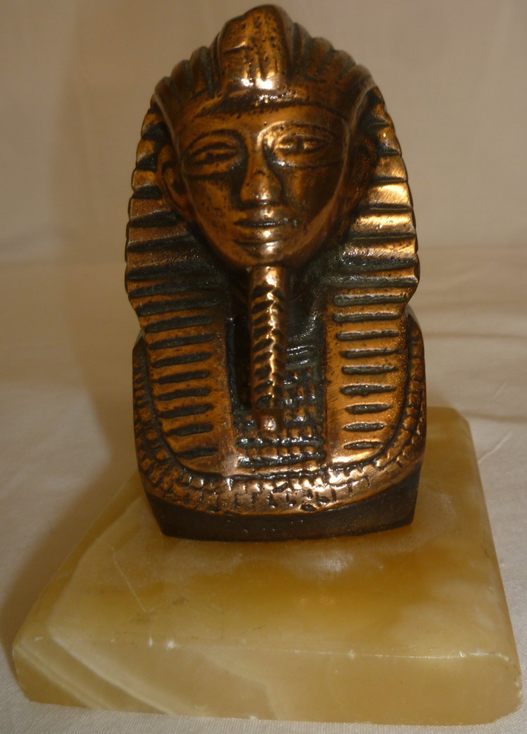 BEAUTIFUL SOLID BRONZE BUST PHARAOH KING TUTANKHAMUN FIGURINE ON ONYX ...