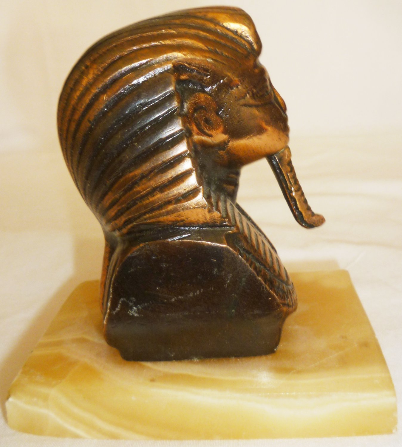 BEAUTIFUL SOLID BRONZE BUST PHARAOH KING TUTANKHAMUN FIGURINE ON ONYX ...