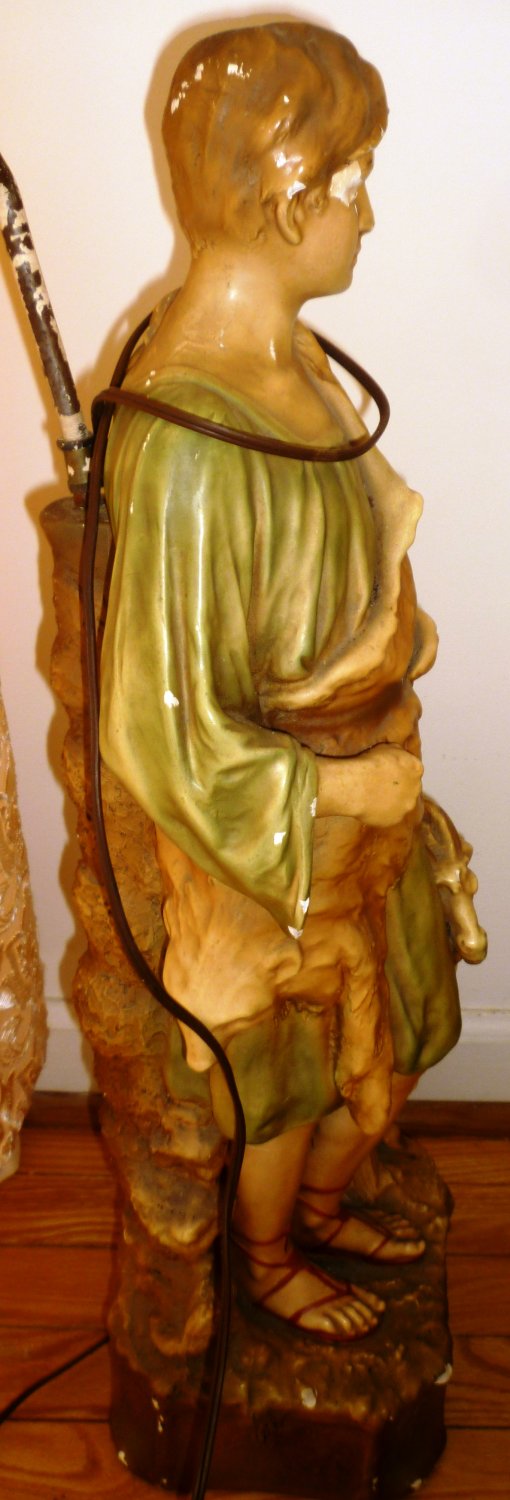 VINTAGE H.BECKER SCULPTURE SHEEP HERDER WITH GOAT DECORATIVE LAMP 1961