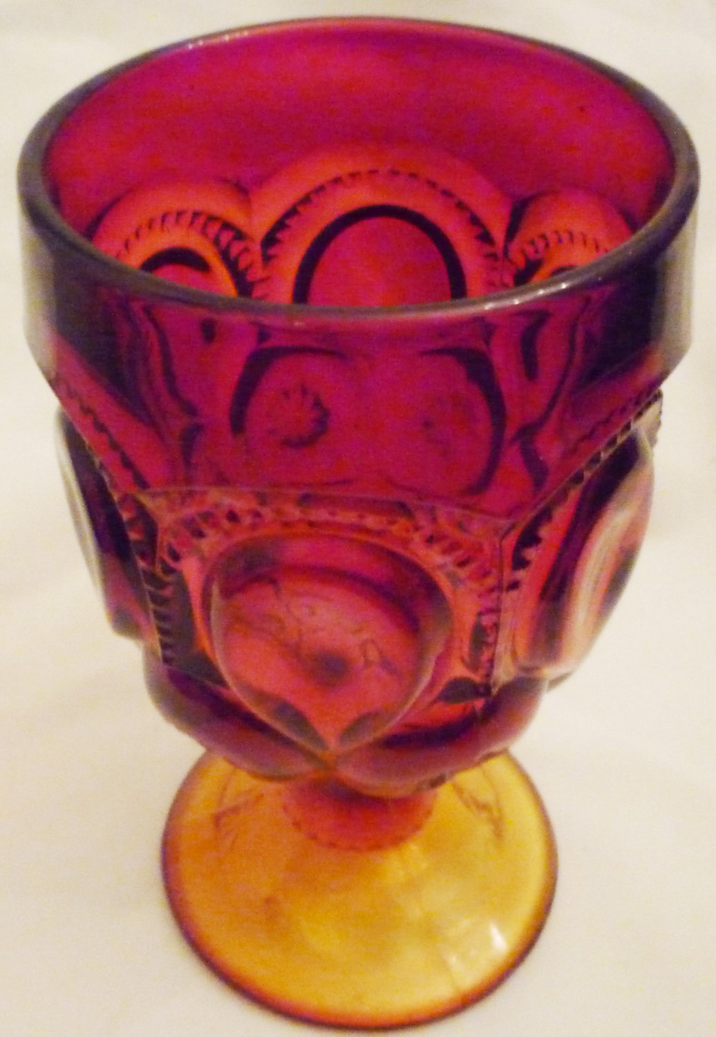 VINTAGE RUBY RED GLASS GOBLET L.E.SMITH MOON & STARS PATTERN