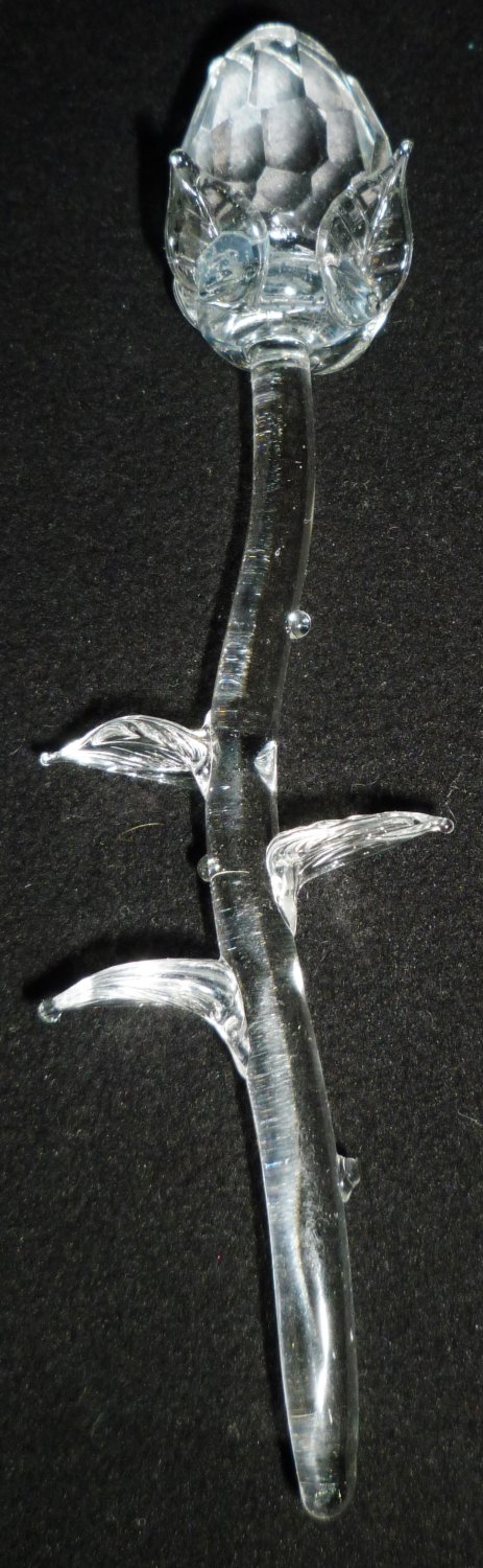 GORGEOUS ARTISAN CLEAR CRYSTAL GLASS ROSE BUD FLOWER 6" FIGURINE