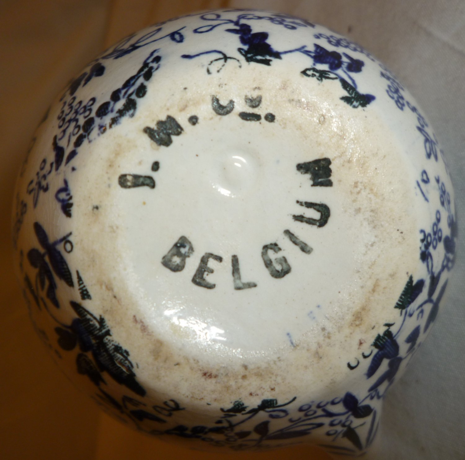 VINTAGE BLUE FLORAL CHINTZ J. W. Co. POTTERY BELGIUM CERAMIC CREAMER