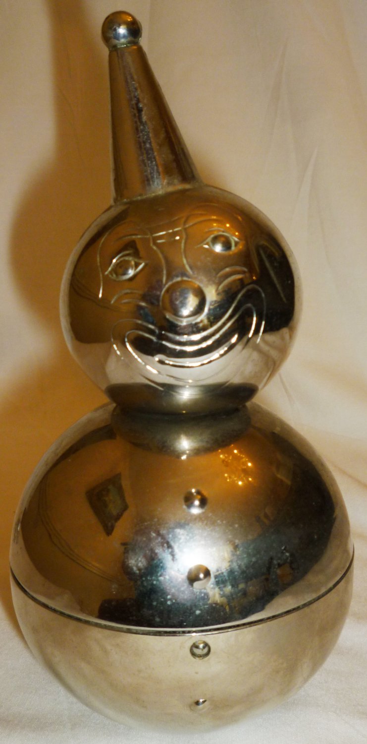 VINTAGE ROLY POLY CLOWN SNOWMAN FIGURAL PIGGY BANK STILL METAL COIN ...