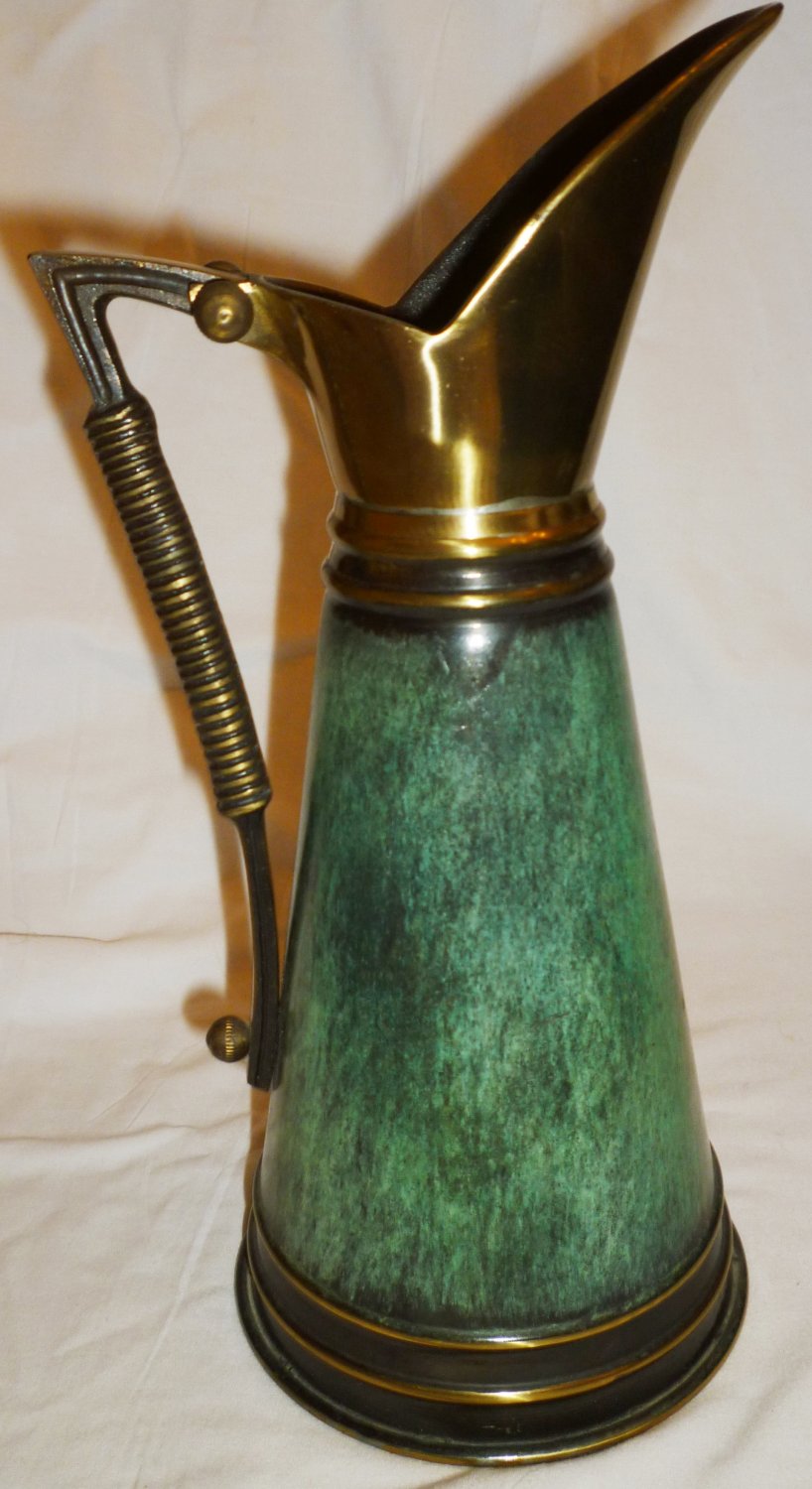 BEAUTIFUL VINTAGE DAYAGI ISRAEL VERDIGRIS BRASS PITCHER GREEN PATINA