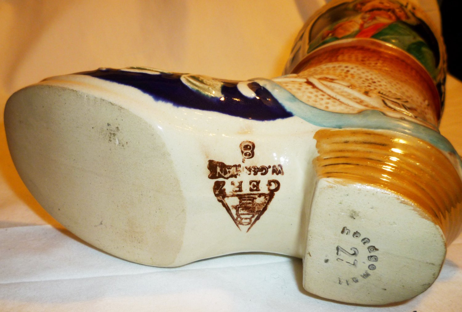 VINTAGE CERAMIC GERZ HANDGEMALT BOOT BEER STEIN W. GERMANY