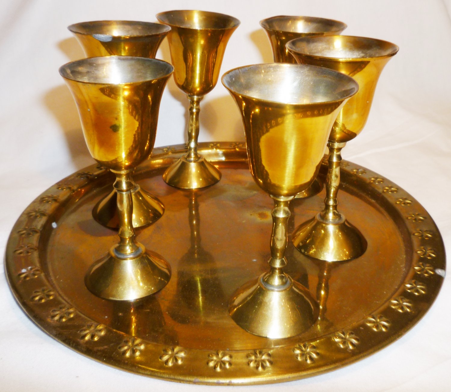 VINTAGE SOLID POLISHED BRASS 7 Pcs CORDIAL SET INDIA