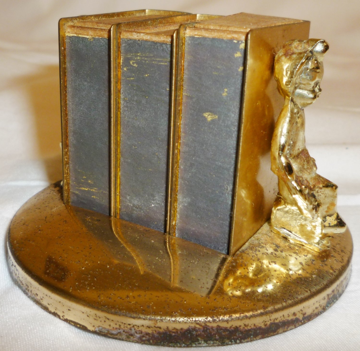 VINTAGE BRASS 3 SET MATCH TABLETOP HOLDER BOOKS CUPID BOOK ENDS TABLETOP