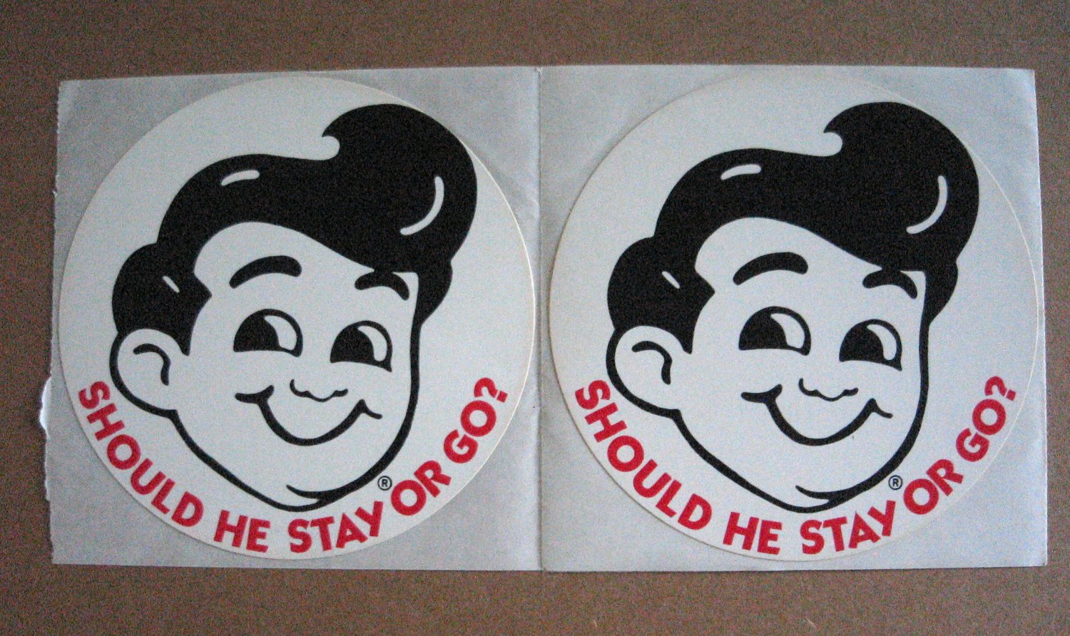 Vintage Stickers Bobs Big Boy 1980s Should He Stay or Go Decals