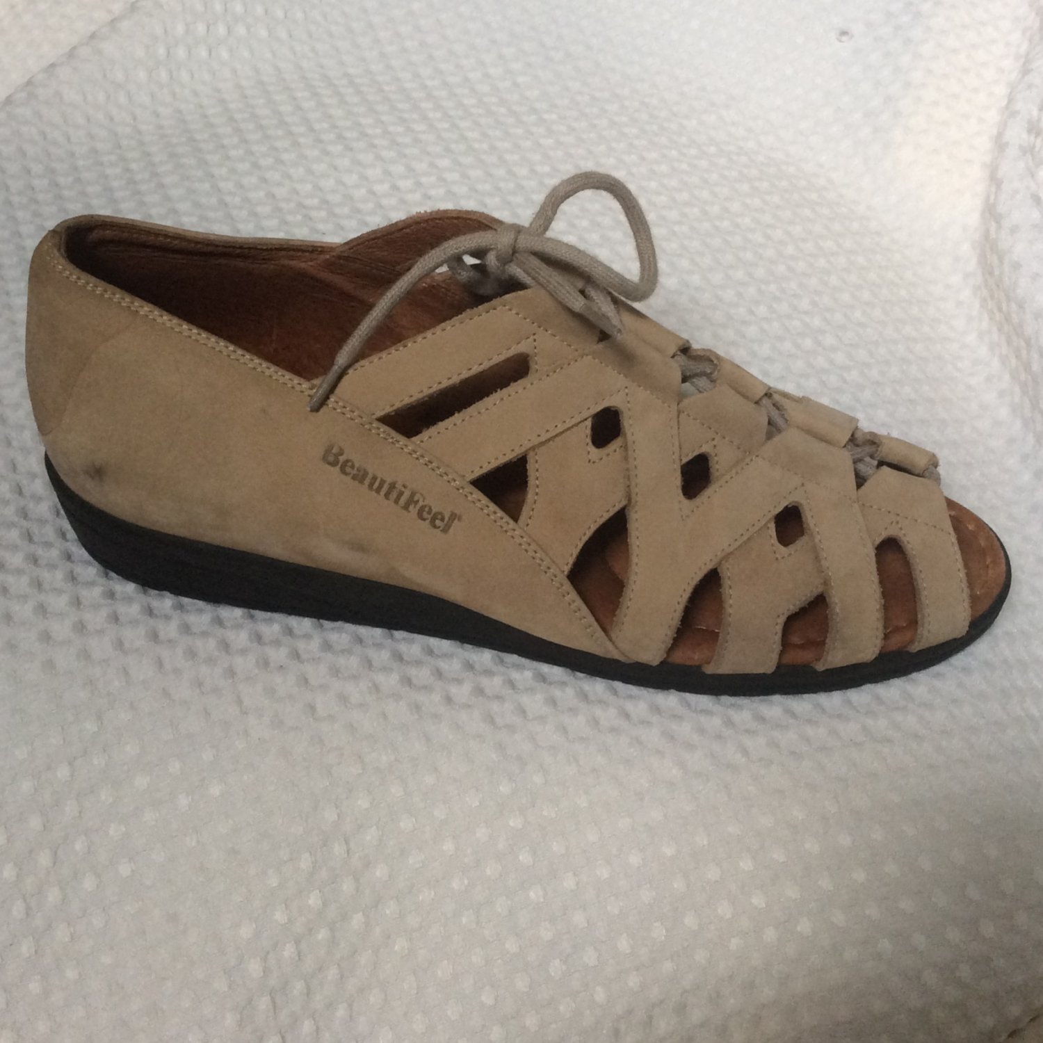 Beautifeel Low Wedge Sandal Comfort Shoe Edyta Bisque Nubuck Sz 40