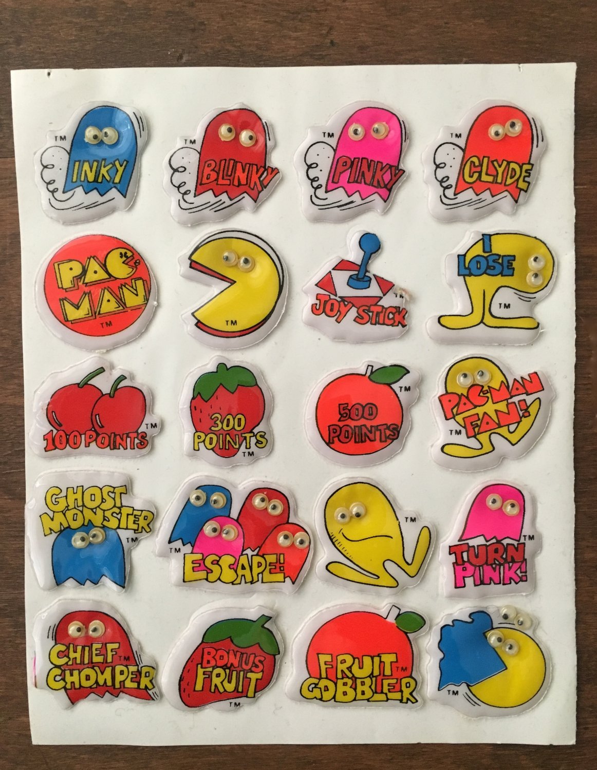 Vintage Pac Man Puffy Stickers 1980s Full Sheet and Bonus