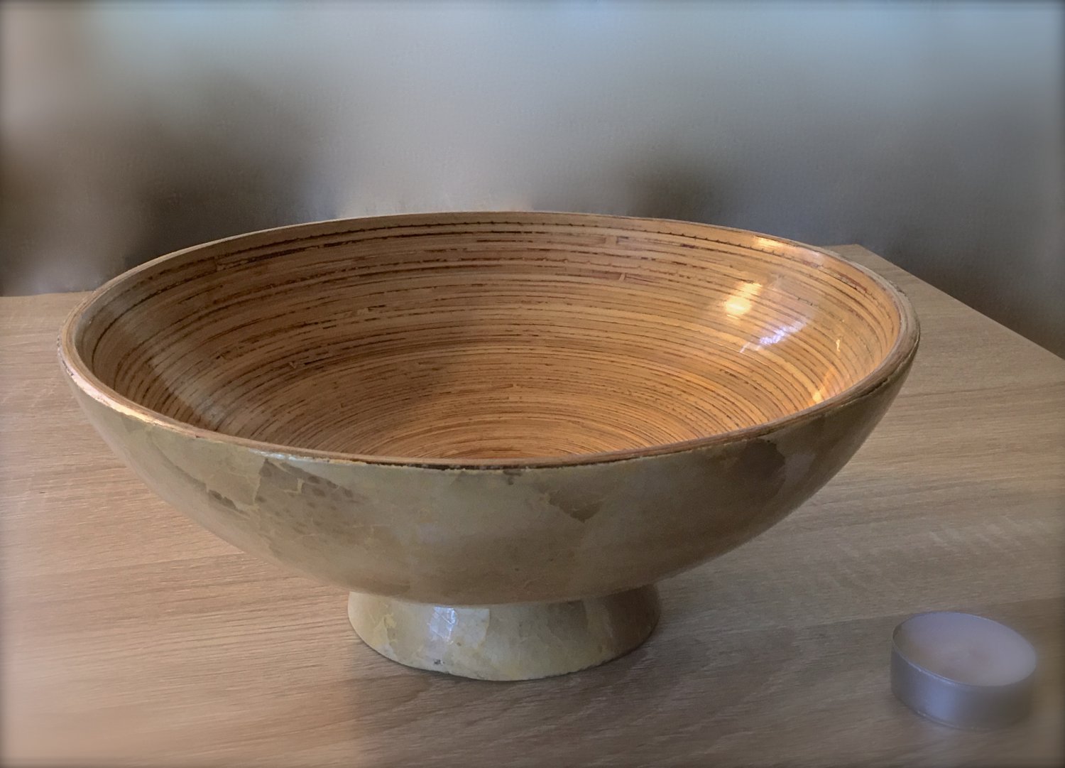 Eco Minimalist Bamboo Bowl with Eggshell Inlay Bowl 10-Inch Pedestal Design