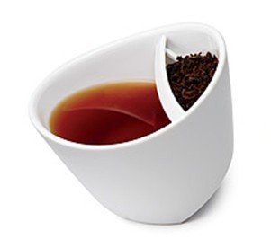WhiteTilting Tipping Tea Cup Teacup cup tips steep tea