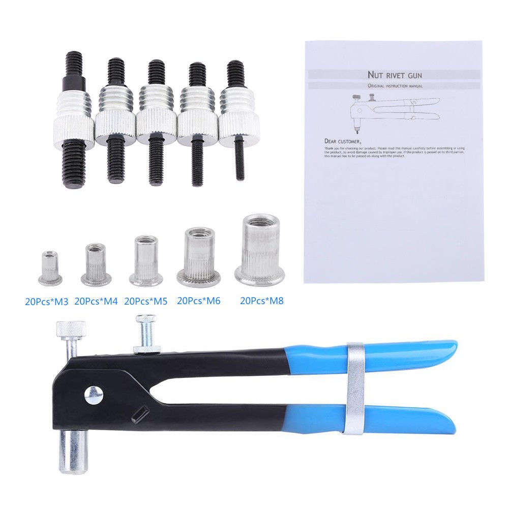 Set of M3, M4, M5, M6, M8 Nut Aluminum alloy Blind Rivet Gun Threaded ...