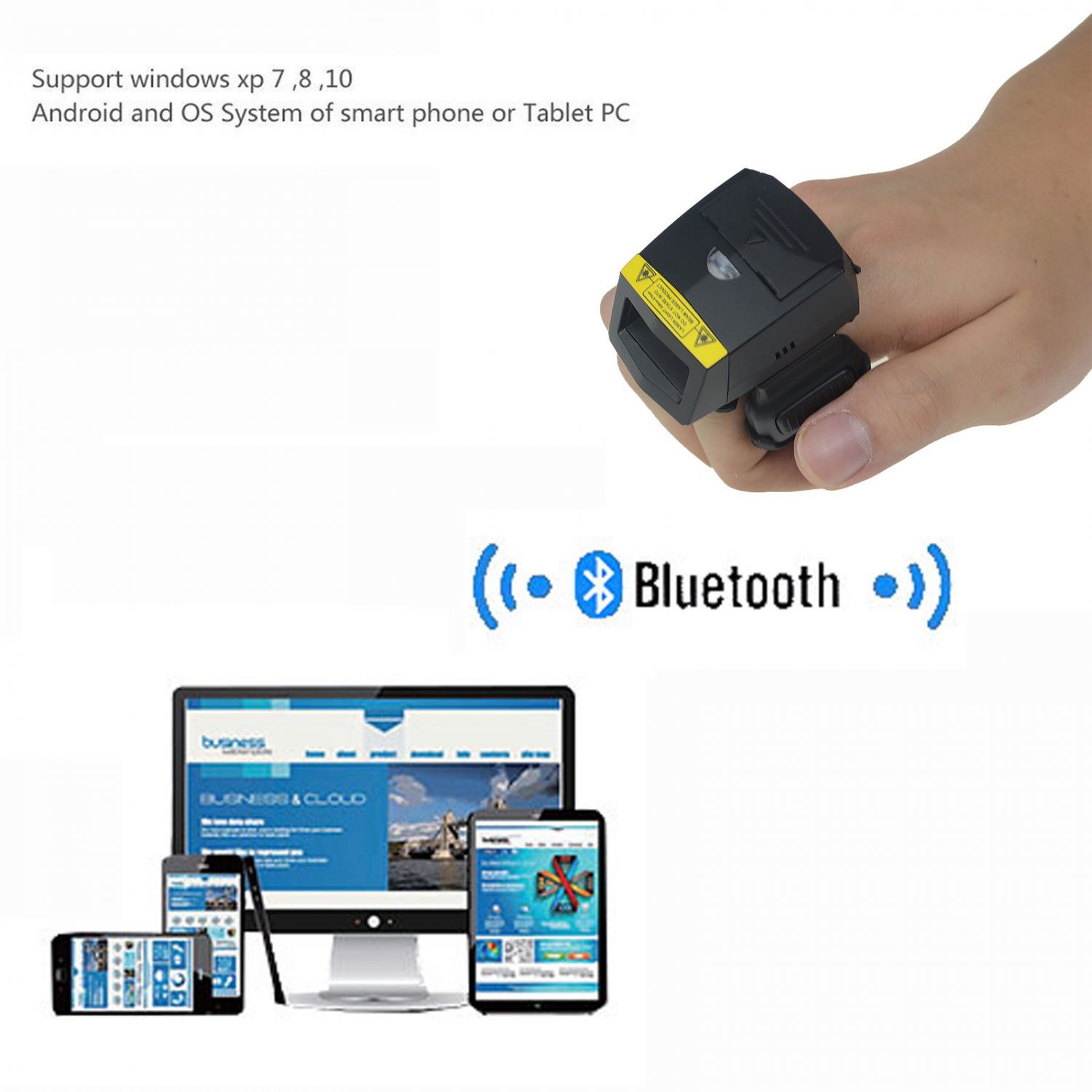 Wearable Android USB Bluetooth Wireless Handheld 2D QR Bar Code Barcode ...