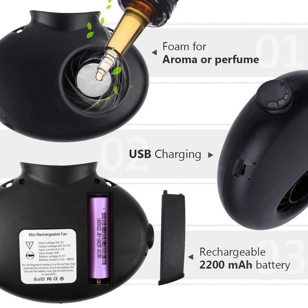 USB Rechargeable Battery Operated Necklace Personal Fan Mini Neck ...
