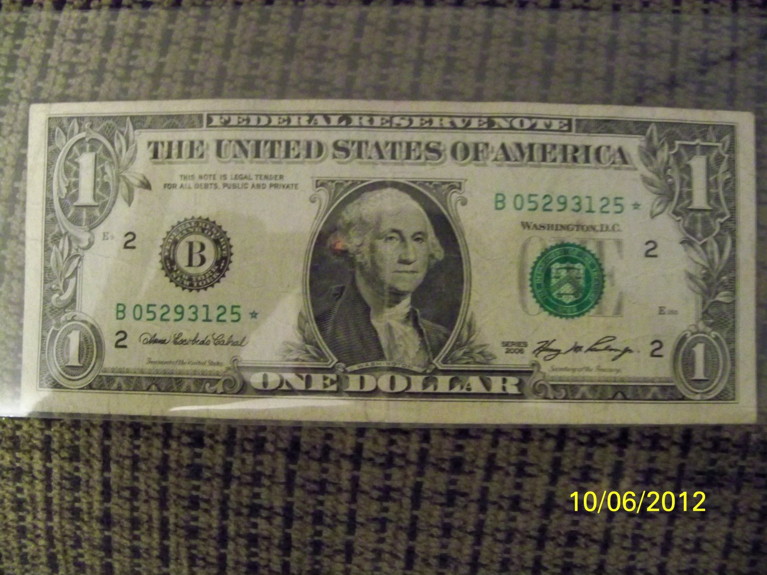 2006 $1 Star Note Serial#B05293125