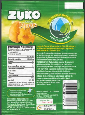 Zuko Mango Powdered Drink Mix, Packets Make 2 Liters (Pack of 12)