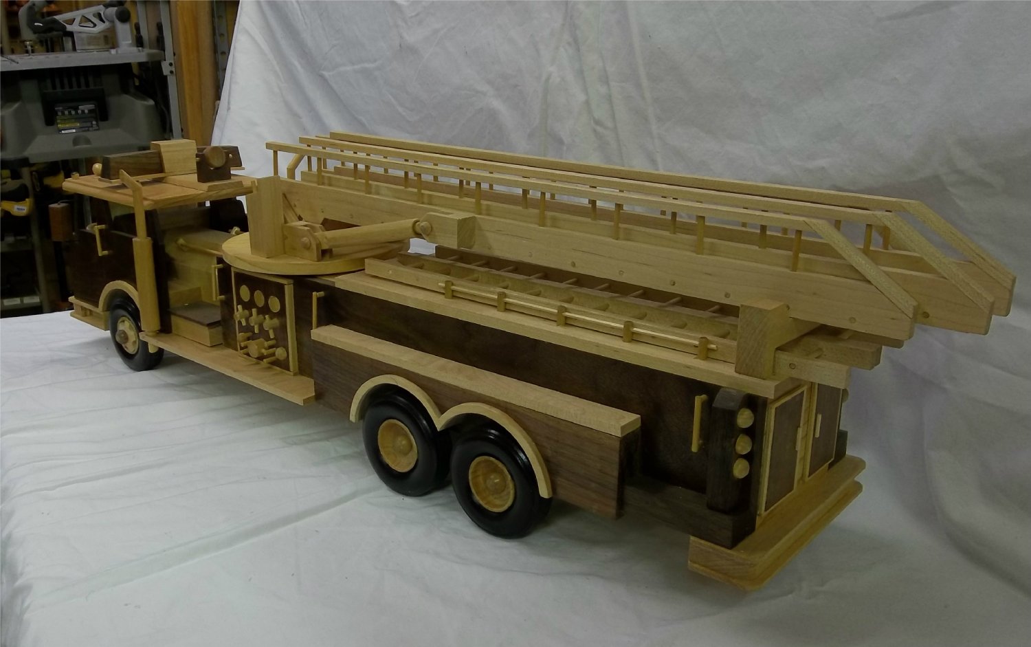 Handcrafted Wooden Ladder Fire Truck