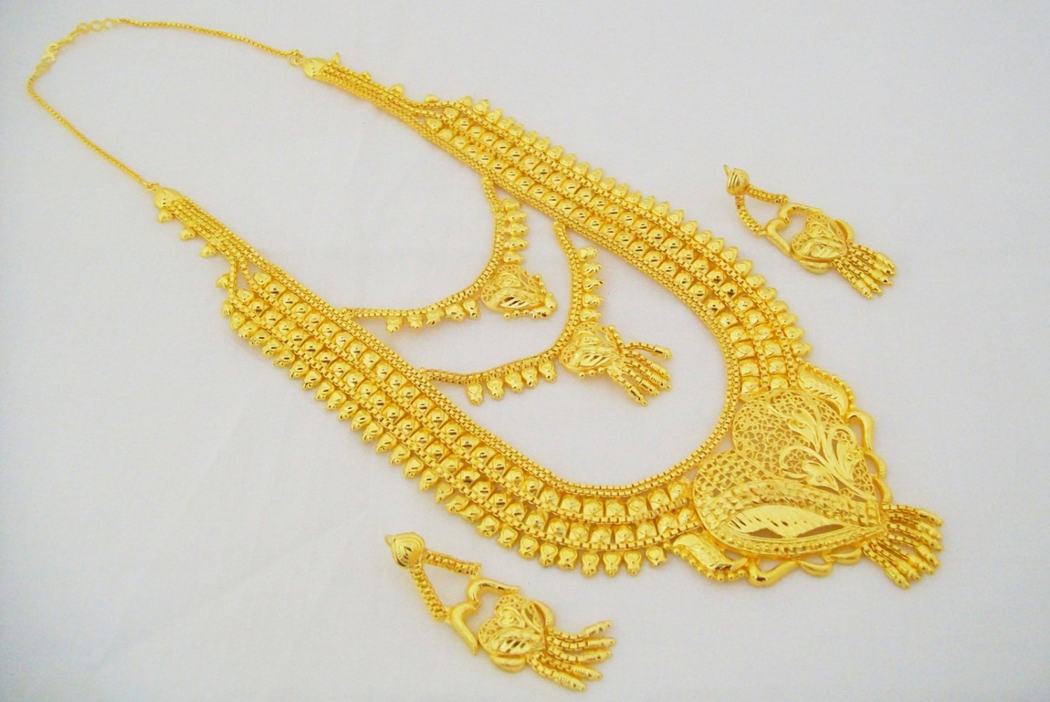 Gold Plated South Indian Rani Haar Necklace Bridal Long Layered ...