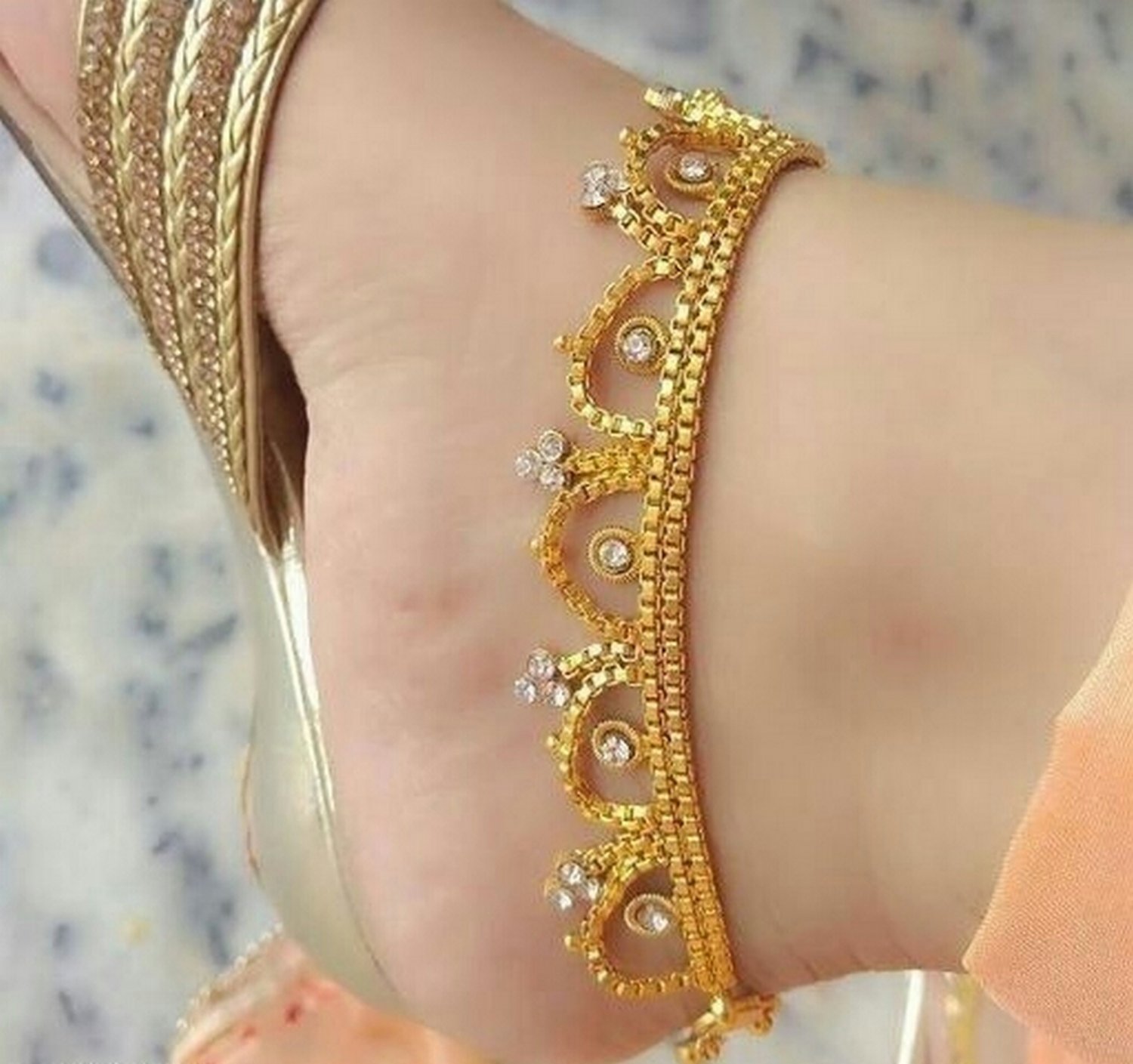 Indian Gold Plated Anklets Pair Bollywood Belly Dance Party