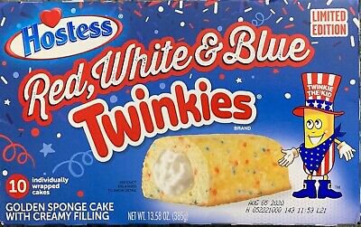 HOSTESS USA RED, WHITE & BLUE TWINKIES 13.58 OZ BOX 10 INDIVIDUALLY CAKES