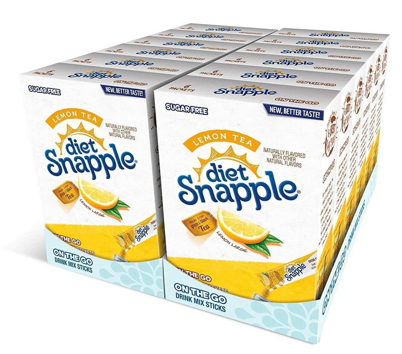 12 Boxes Diet Snapple Lemon Tea Mix total : 72 Singles To Go Packets