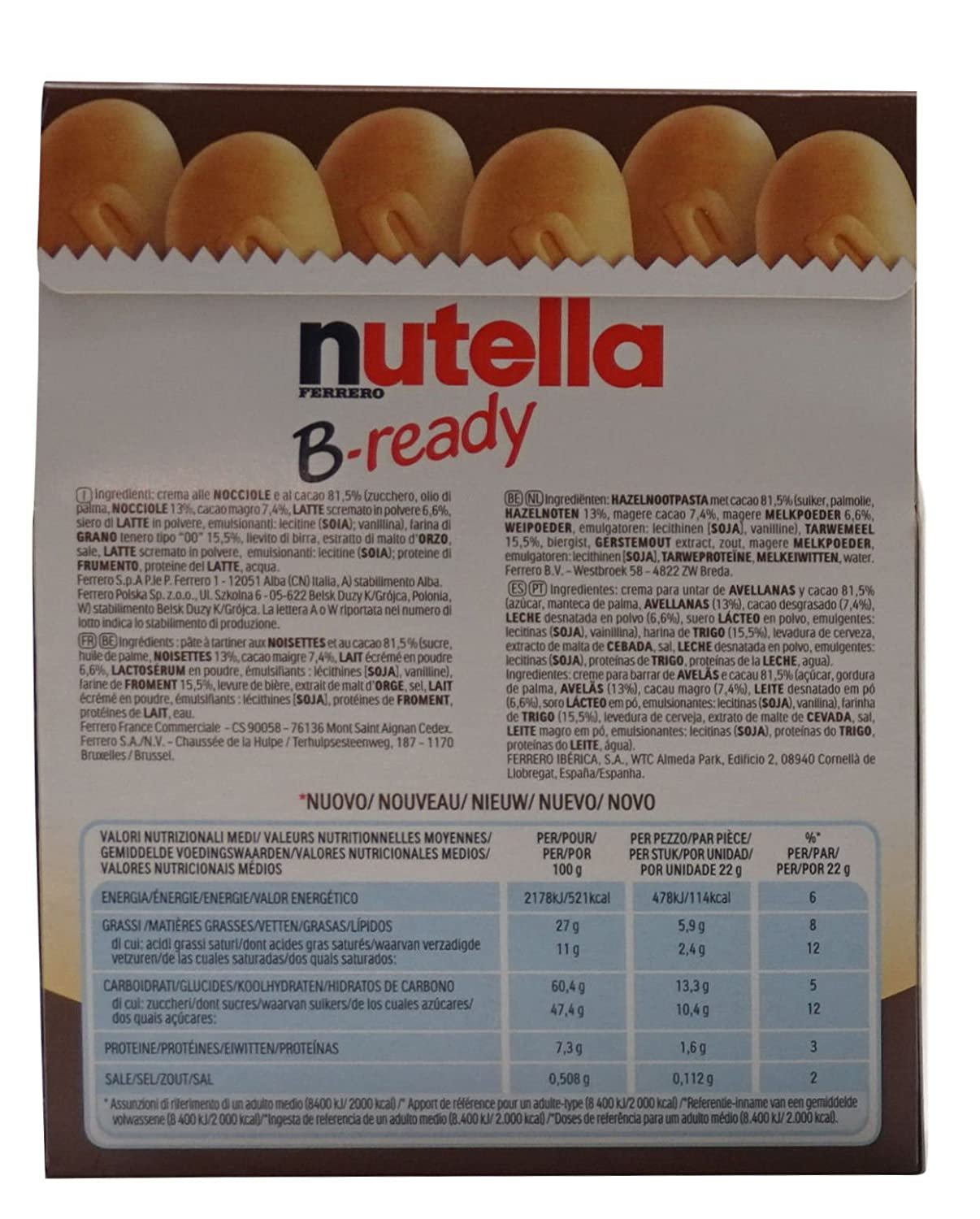 8 x Nutella B-Ready Wafers Filled with Hazelnut and Cacoa 132g/ 4.7oz az