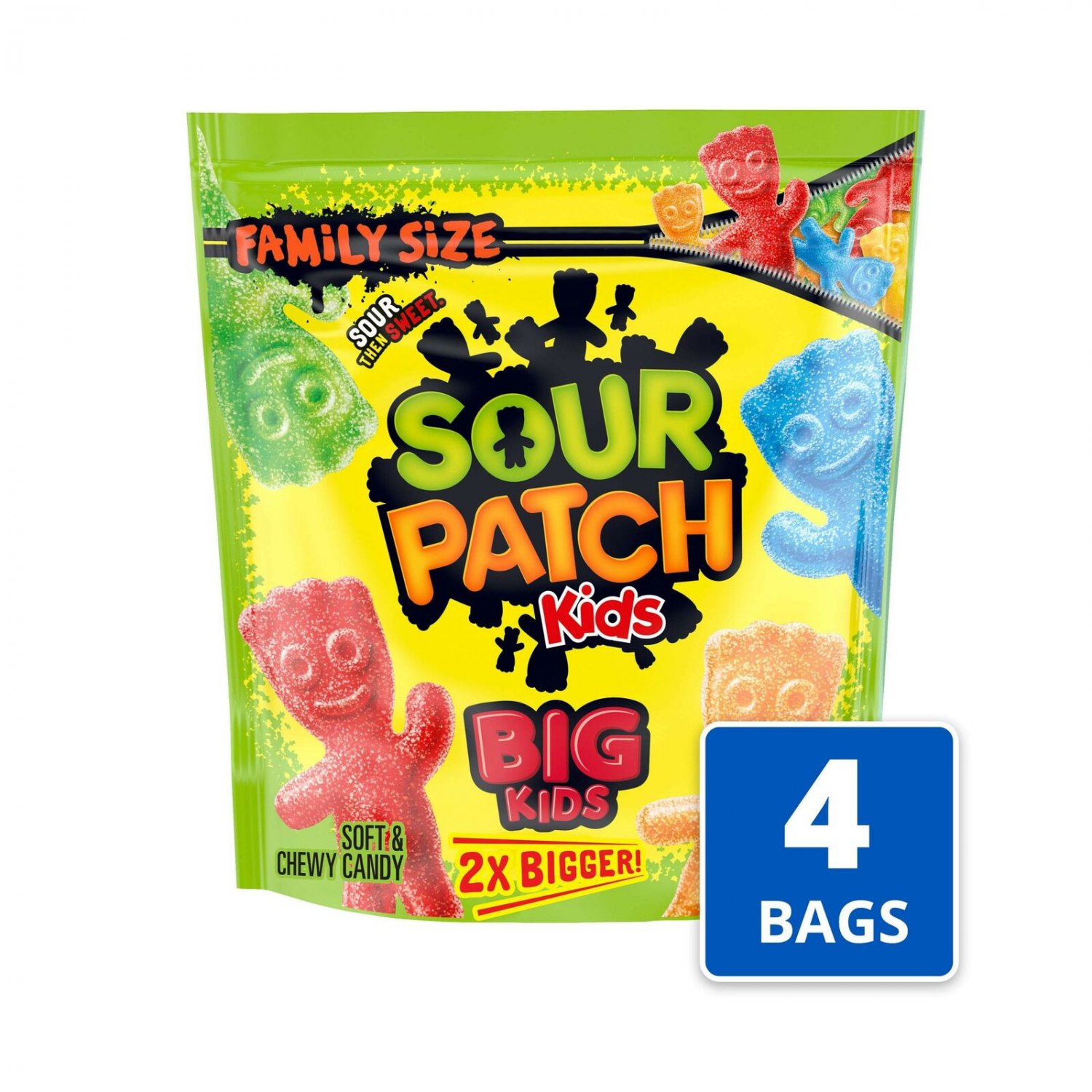 SOUR PATCH KIDS Big Soft & Chewy Candy, Family Size, 4 - 1.7 lb Bags