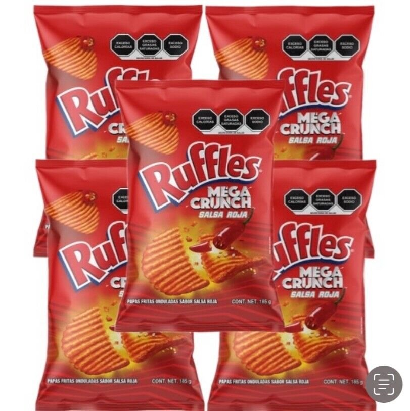 Sabritas Mexican Chips Ruffles Mega Crunch Salsa Roja, 5 BAGS (55 G)