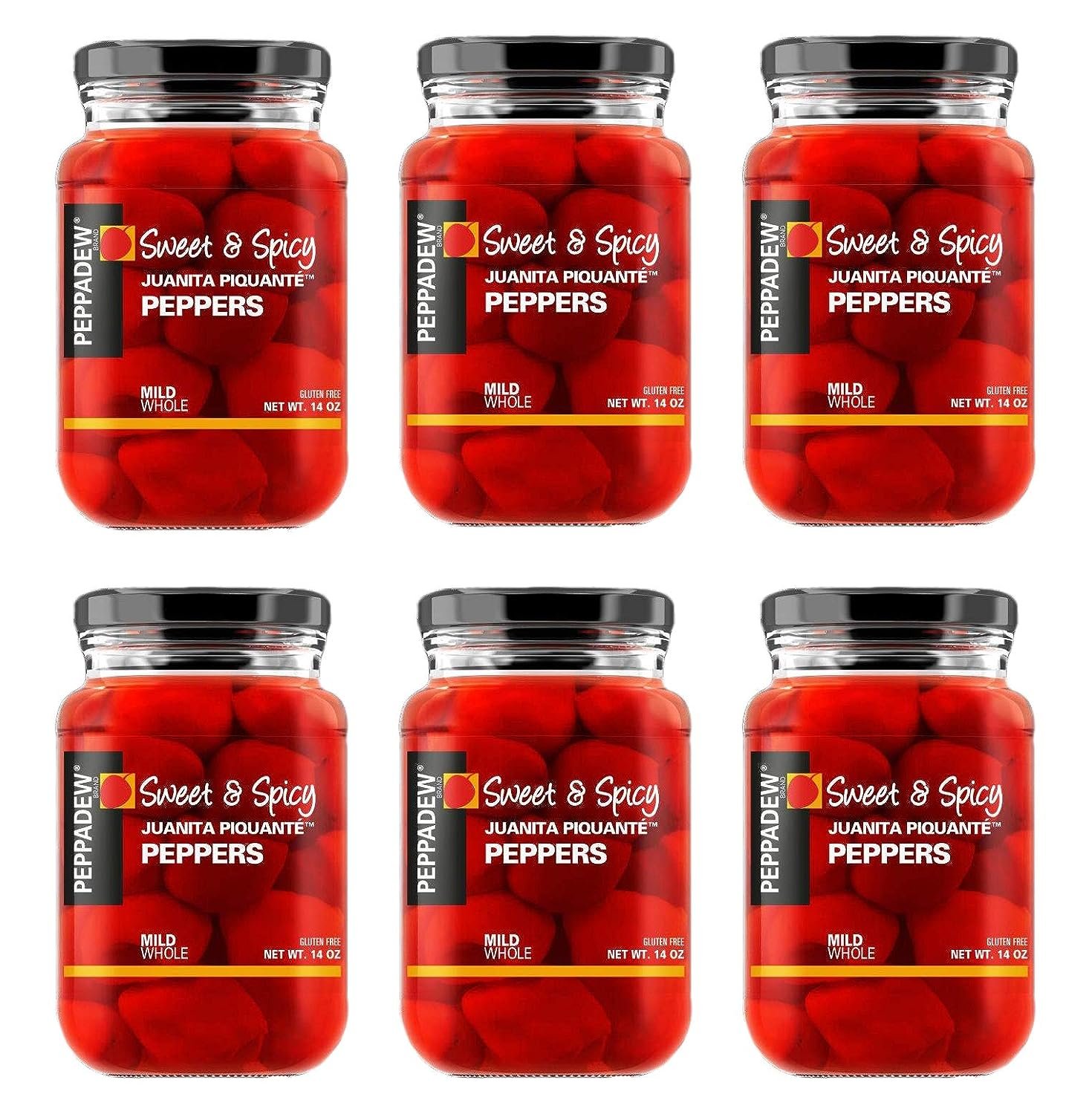 Peppadew Mild Whole Sweet & Spicy Piquante Peppers, 6 jars