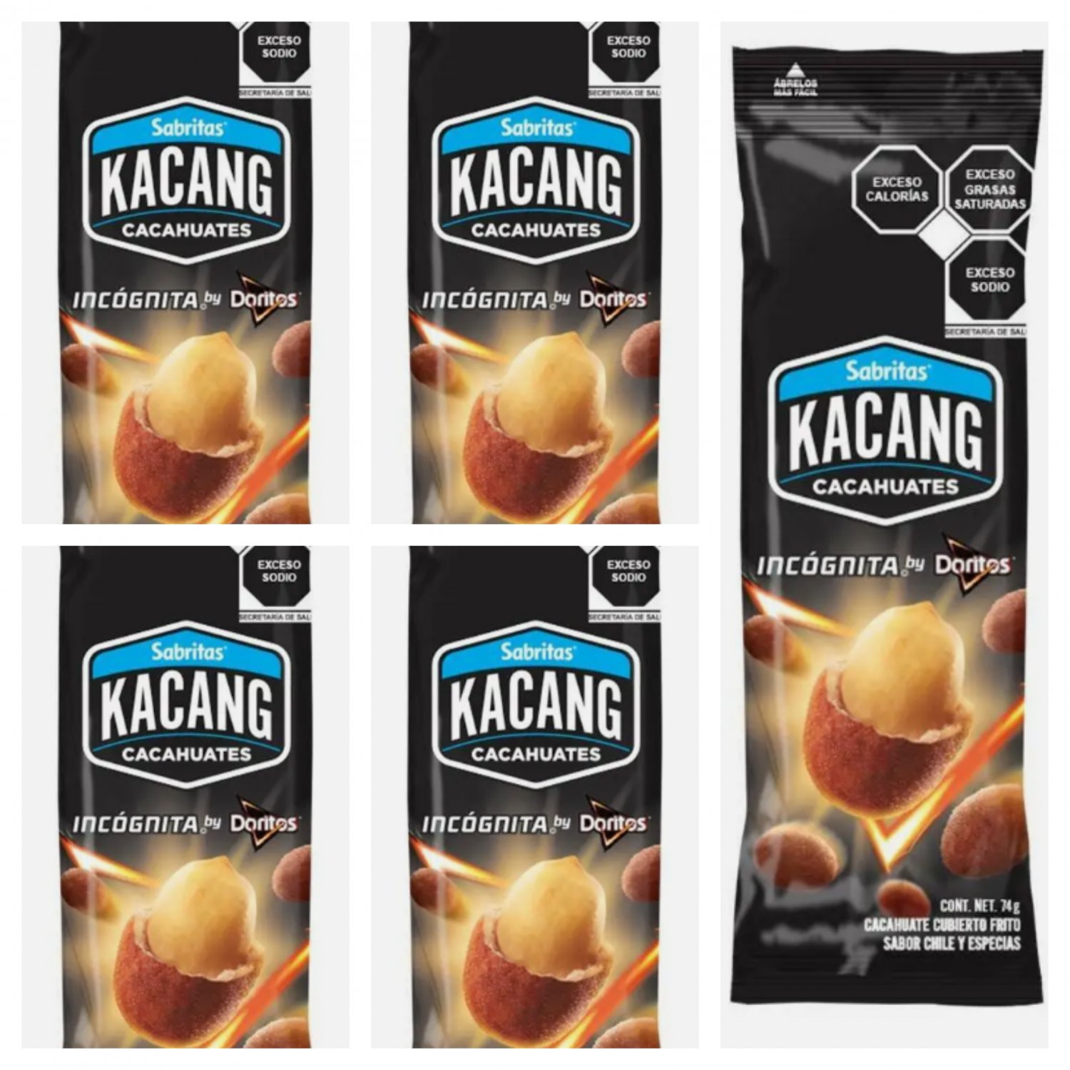 5 bags: SABRITAS Mexican KACANG CACAHUATES INCOGNITA 68g