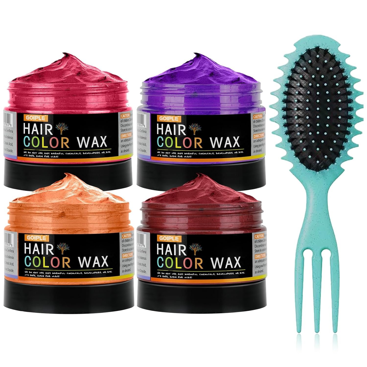 4 x Temporary Hair Color Wax – Natural, Long-Lasting, Easy-Wash Hair ...