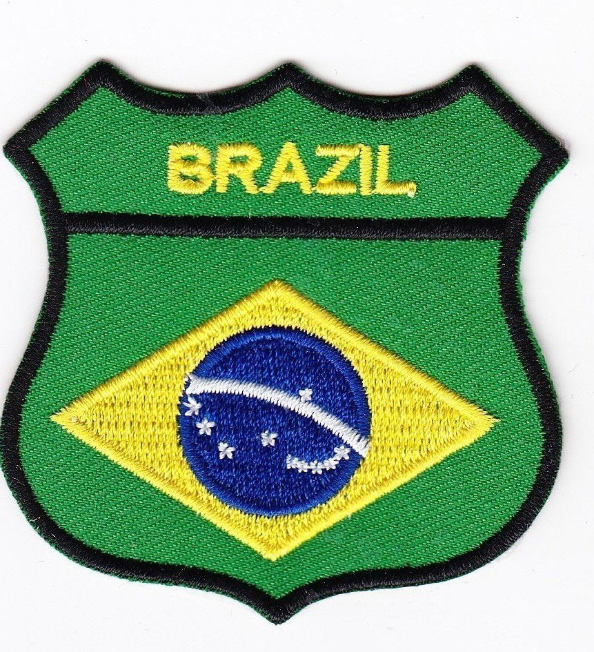 Brazil Country Flag Shield Logo Embroidered Iron On Heat Seal Backing Patch 7 X 7 Cm