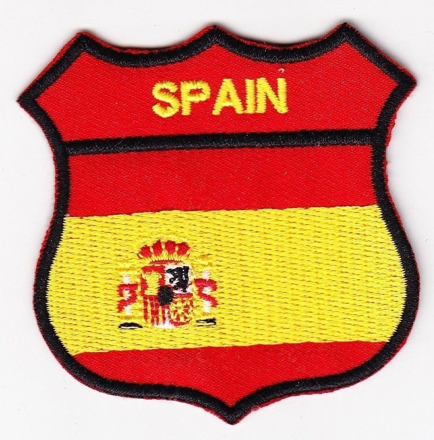 Spain Country Flag Shield Logo Embroidered Iron On Heat Seal Backing Patch 7 X 7 Cm