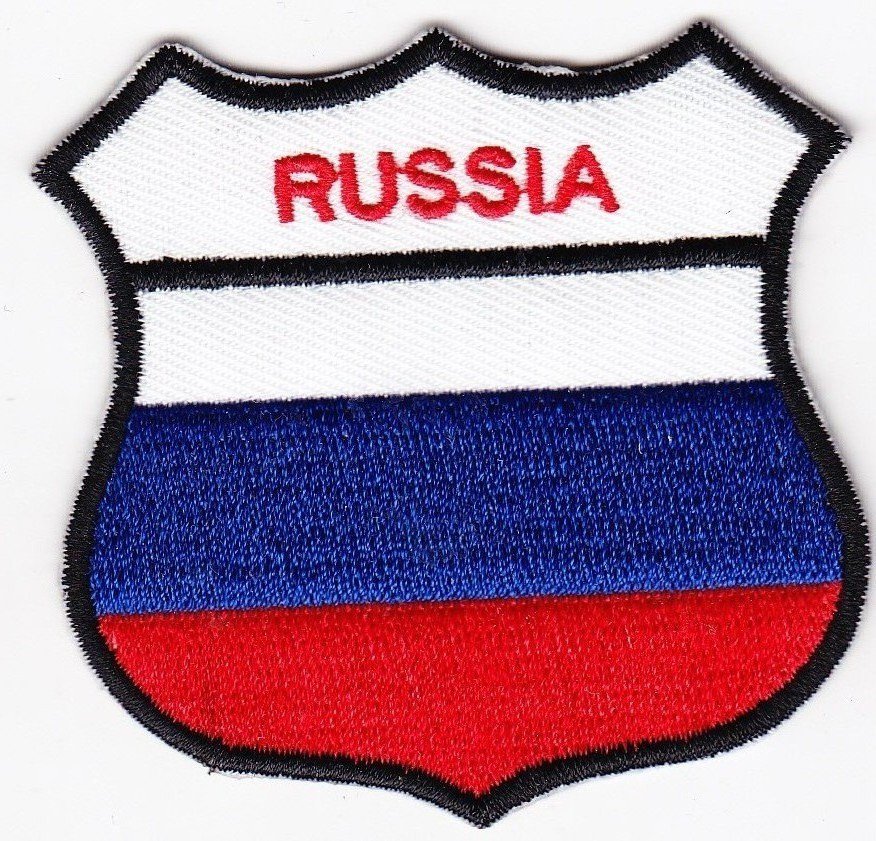 Russia Country Flag Shield Logo Embroidered Iron On Heat Seal Backing ...