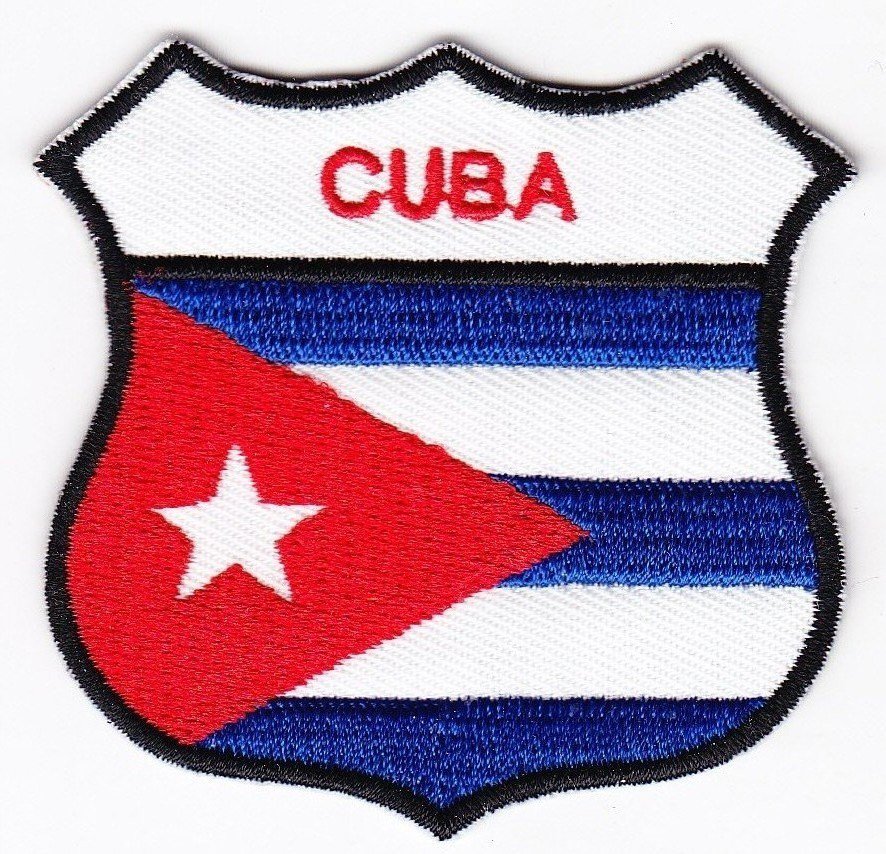 Cuba Country Flag Shield Logo Embroidered Iron On Heat Seal Backing Patch 7 X 7 Cm